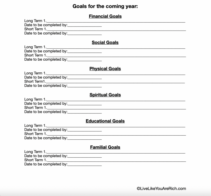 New Years Worksheet—Free Printable - Live Like You Are Rich