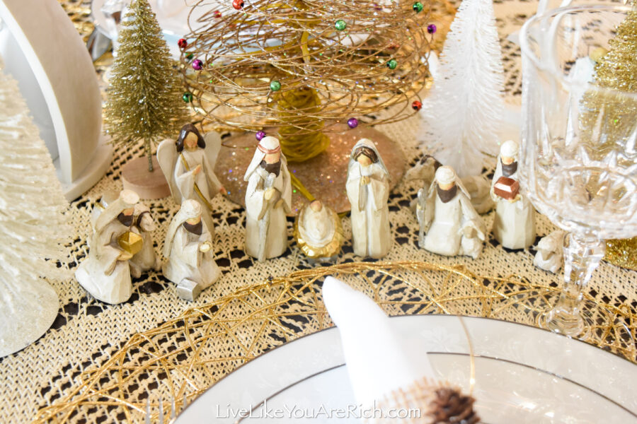 White and Gold Nativity Christmas Tablescape - Live Like You Are Rich