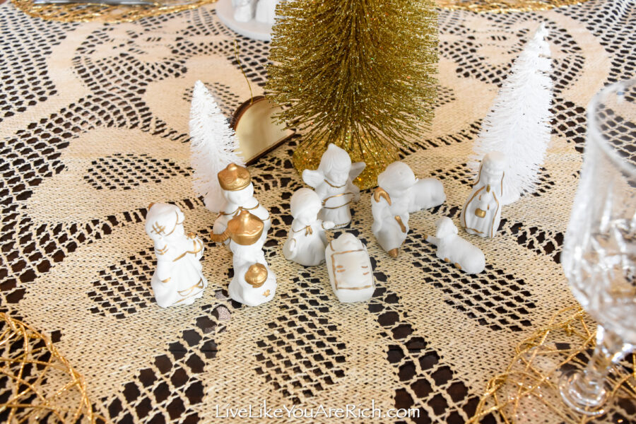 White and Gold Nativity Christmas Tablescape - Live Like You Are Rich