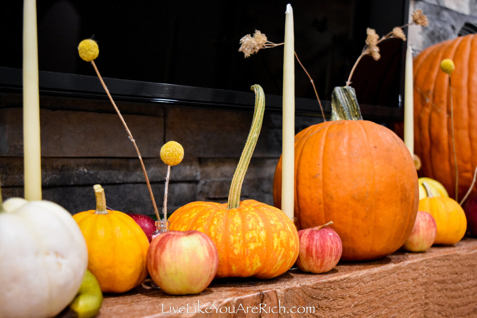 Modern Rustic Thanksgiving Mantel - Live Like You Are Rich