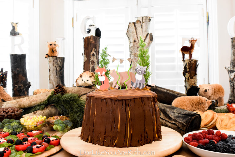 Tree Stump Cake for a Woodland Birthday Party - Live Like You Are Rich