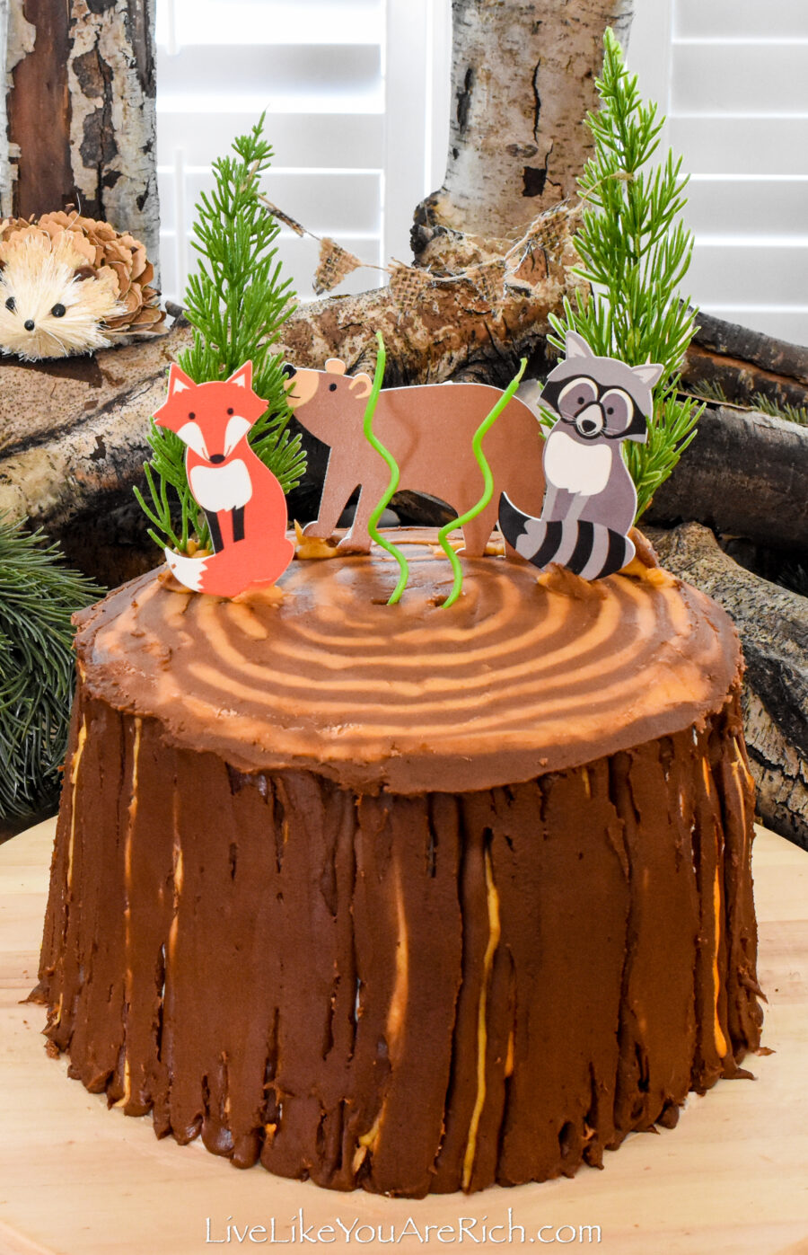 Tree Stump Cake for a Woodland Birthday Party - Live Like You Are Rich