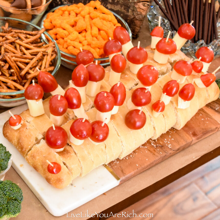 Cheese & Tomatoes Mushroom Display for a Woodland Party - Live Like You ...