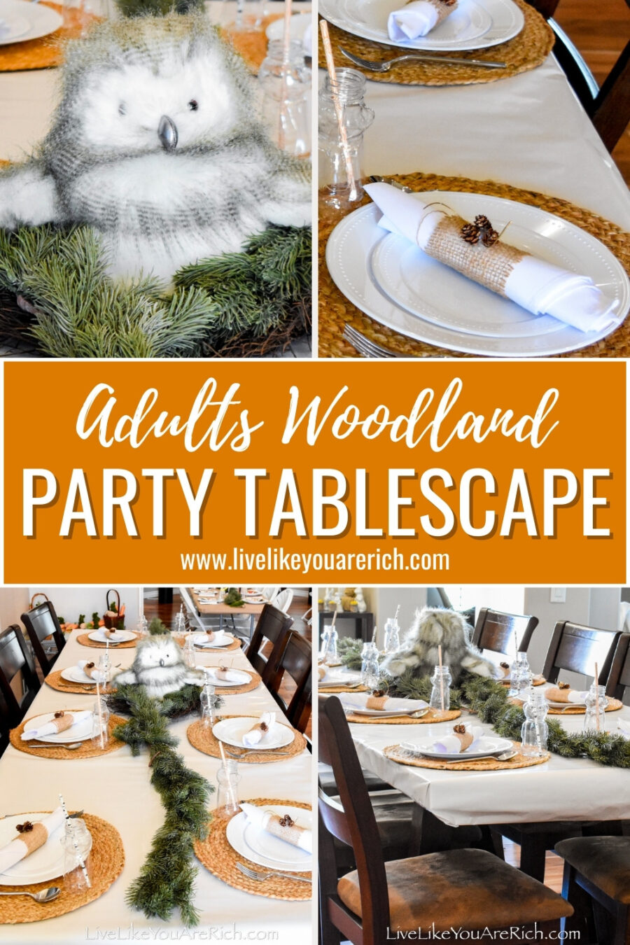 Adults Woodland Party Tablescape - Live Like You Are Rich