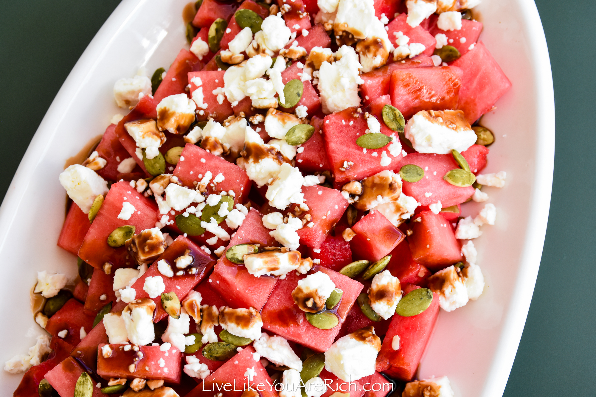 Watermelon, Feta, Pumpkin Seed Salad - Live Like You Are Rich