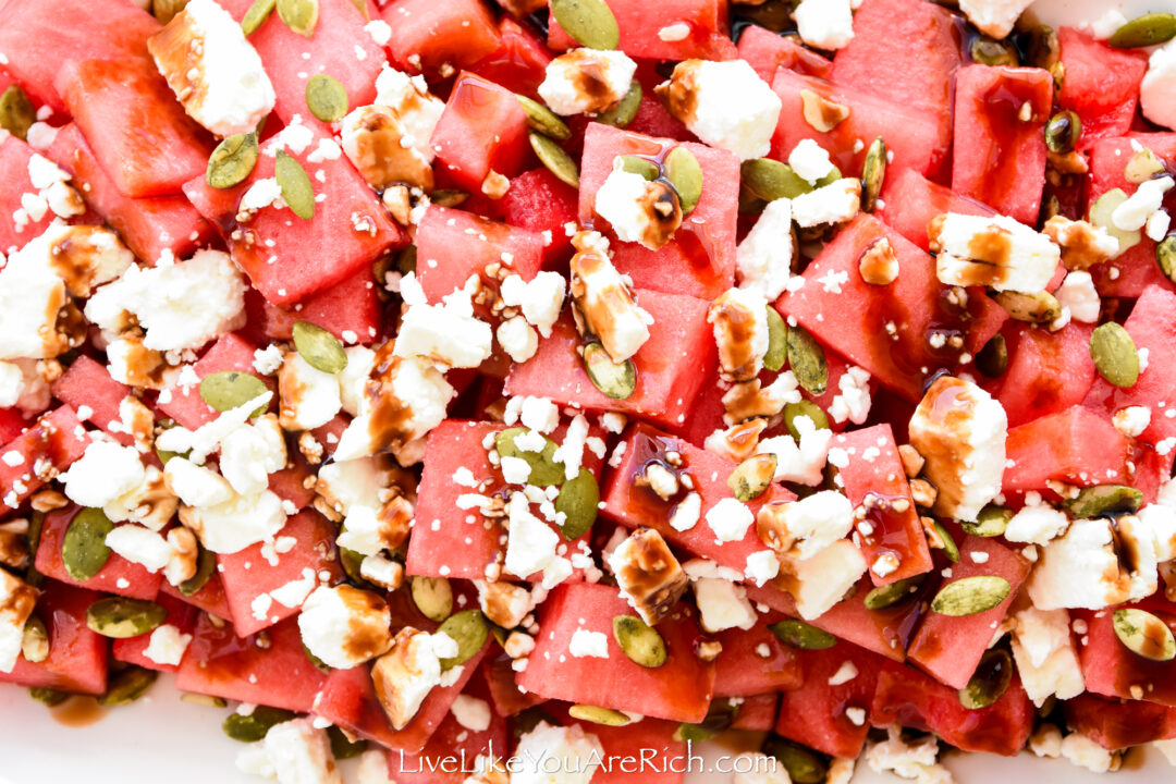 Watermelon, Feta, Pumpkin Seed Salad - Live Like You Are Rich