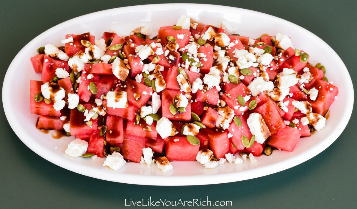 Watermelon, Feta, Pumpkin Seed Salad - Live Like You Are Rich